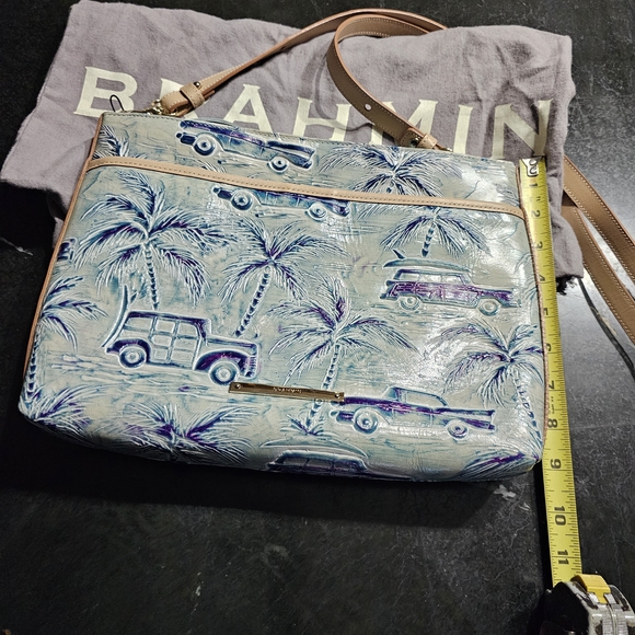 Brahmin | Bags | Brahmin Blue And Tan Crossbody Bag With Palm And Car ...